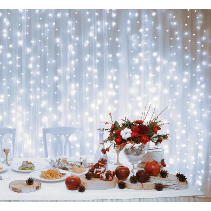 Perdea de lumini cu 600 LED-uri, cu legare in serie, lumina alba, 2m ...